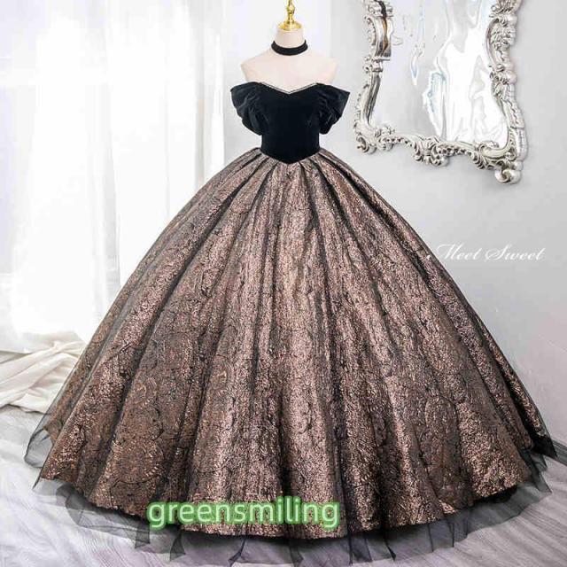 カラードレス ブロンズ オフショルダー ウェディングドレス 二次会 演奏会 発表会 ロングドレス ゴージャス 結婚式 大人 ステージドレス ウエディングドレス