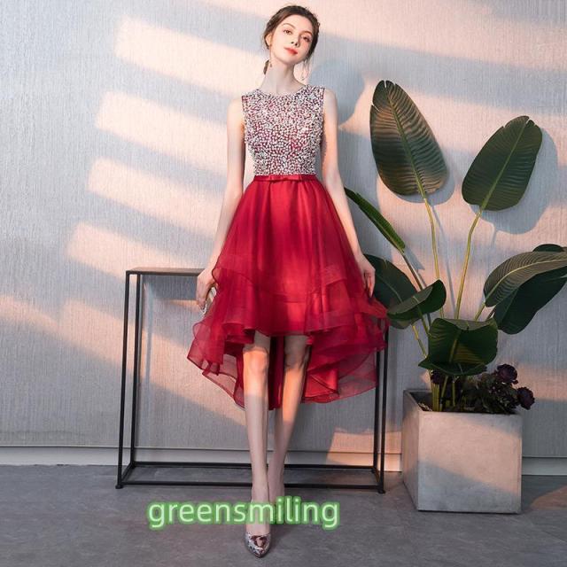 カラードレス 赤 黒 グレー カクテルドレス ミニドレス ミディアム パーティードレス 発表会 演奏会 ステージドレス コンクール フォマール 前短後長