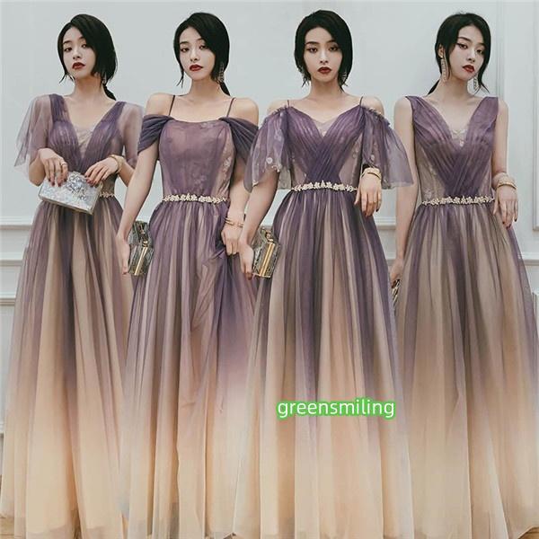 ブライズメイド ドレス ロングドレス パーティードレス パープル 紫 締め上げタイプ 演奏会用ドレス 袖あり 大きいサイズ