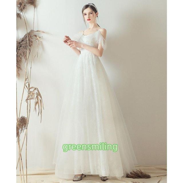 ウェディングドレス aラインドレス 白 花嫁 ウエディングドレス 二次会 パーティードレス 披露宴 ブライダル 結婚式 ロングドレス サテン 発表会 オフショルダー