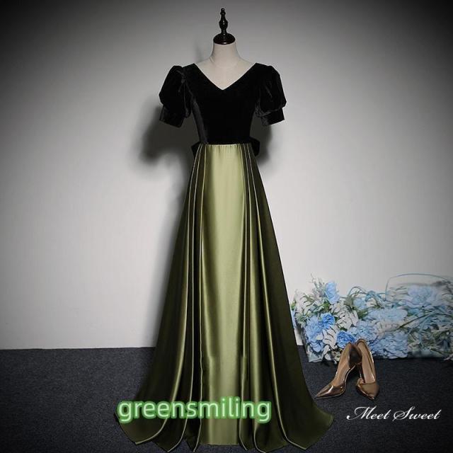 カラードレス ロングドレス パーティードレス 半袖 グリーン 切替 ウェディングドレス ウエディングドレス 大人 結婚式 二次会 花嫁 前撮り 演奏会 発表会