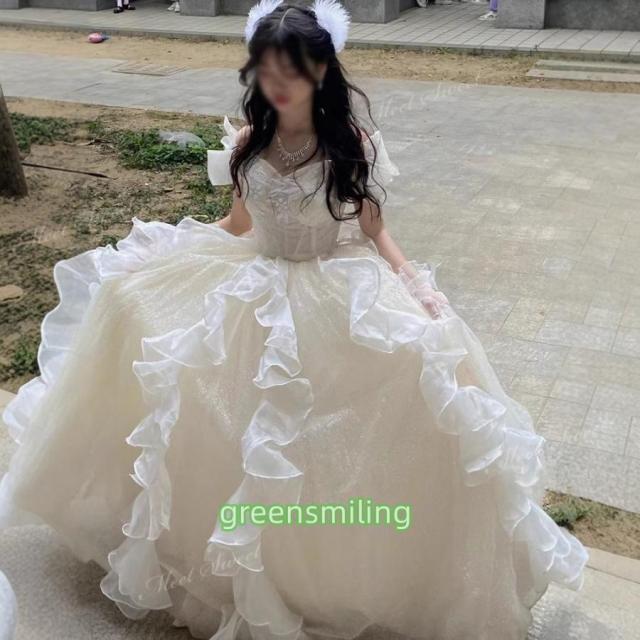 ウェディングドレス プリンセス カラードレス シャンパン 結婚式 二次会 ウエディングドレス オフショルダー お誕生日 パーティードレス 成人式 卒業式