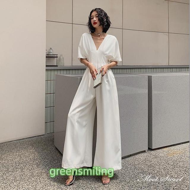 カラードレス パンツドレス ホワイト 半袖 ワイドパンツ パーティードレス ロングドレス 結婚式 二次会 発表会 演奏会 ウェディングドレス ウエディングドレス