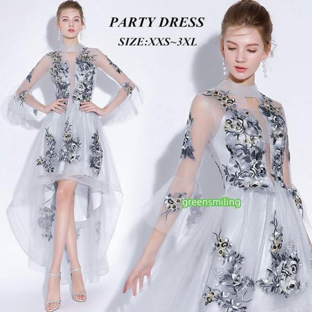 ブライズメイド ドレス フィッシュテール パーティードレス 立ち襟 ベルスレーブ 刺繍 お呼ばれ 二次会 発表会 披露宴 演奏会 大きいサイズ