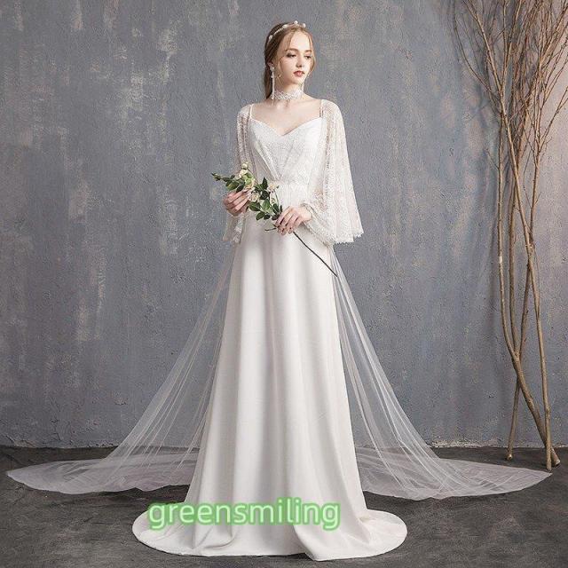 ウエディングドレス aライン 白 安い 長袖 ウェディングドレス 花嫁 結婚式 レース パーティードレス 二次会 ブライダル ロングドレス ボレロ イブニングドレス