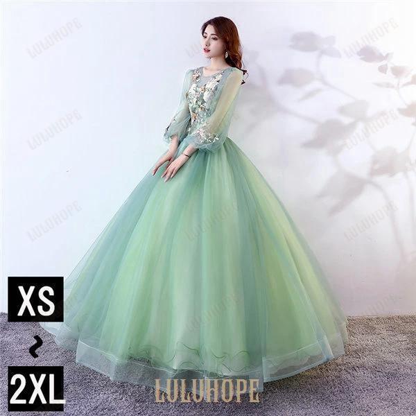 カラードレス ウェディングドレス ロングドレス 袖あり パーティードレス 演奏会用ドレス 小さいサイズ ピアノ 発表会 豪華なドレス 成人式 大人 ステージ