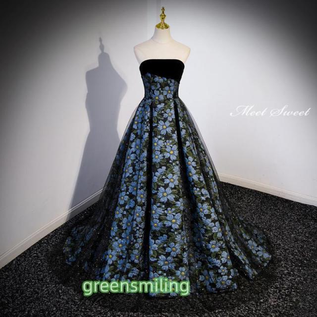 カラードレス 編み上げ 花柄 ビスチェ ベアトップ ロングドレス 結婚式 二次会 発表会 演奏会 ウェディングドレス ウエディングドレス プリンセス Aラインドレス