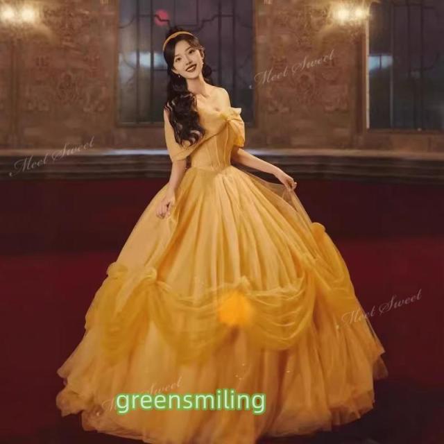 カラードレス プリンセス イー オフショルダー ウェディングドレス 結婚式 二次会 ウエディングドレス 誕生日パーティードレス イベント コスチューム