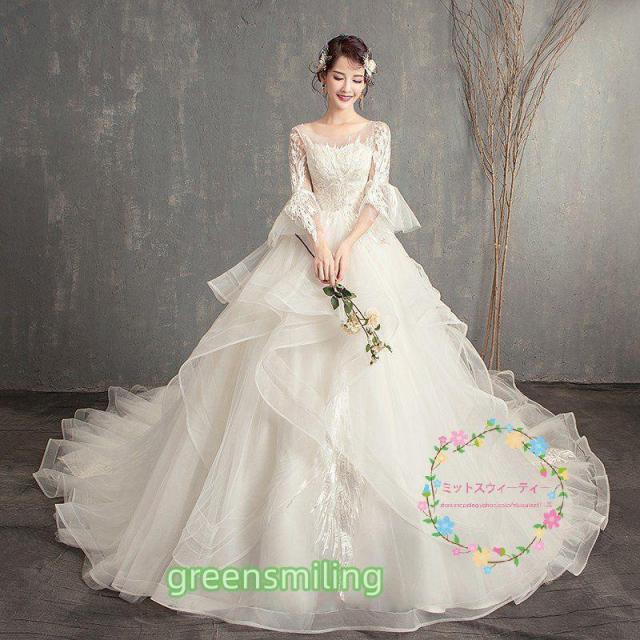 マタニティ ウェディングドレス 白 シンプル 結婚式 袖あり エンパイア 花嫁 安い ロングドレス 披露宴 二次会 パーティードレス 大きいサイズ wedding dress