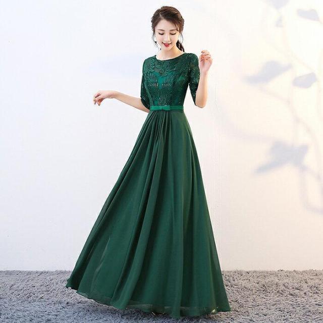 ロングドレス 演奏会 カラードレス 袖あり 安い イブニングドレス 花嫁 フォーマル 結婚式 パーティー 二次会 コンサート aラインドレス 大きいサイズ