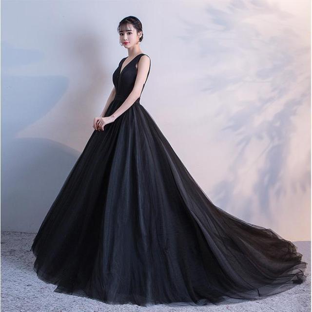 カラードレス ロングドレス ブラック ノースリーブ 袖なし パーティードレス ウェディングドレス ウエディングドレス 結婚式 二次会 披露宴 花嫁 演奏会 発表会