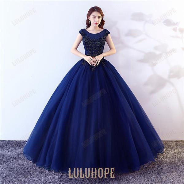 カラードレス ウェディングドレス ロングドレス 演奏会 ピアノ 発表会 お花嫁ドレス 成人式 大人 ステージ衣装 コンサート 結婚式 ネイビー