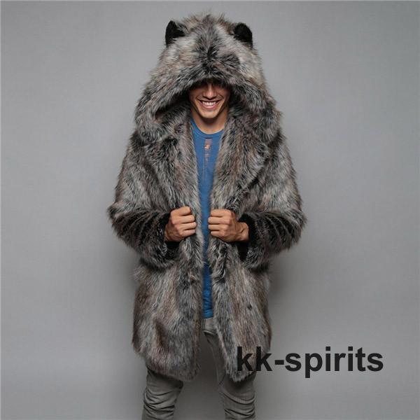 毛皮コート ファーコート メンズ アウター ロングコート ロング丈 フード付き 防寒 ファー フェイクファー 格好良い かっこいい 高級感 厚手 冬服