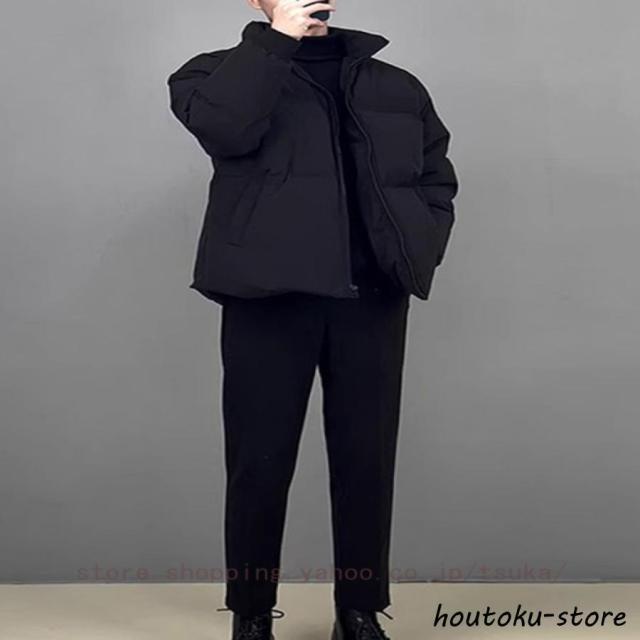 上下セット ゴルフウェア セットアップ 中綿 ロングパンツ 2点セット メンズ 冬 ジップアップ 前開き コート 防寒 厚手 アウター 大きいサイズ