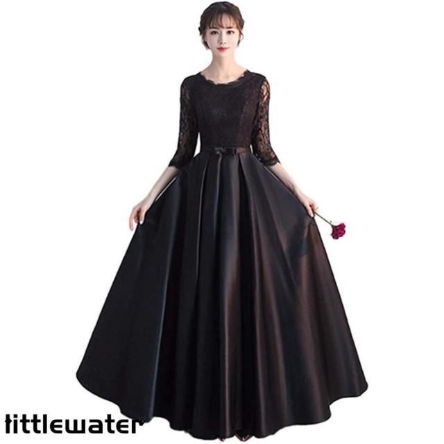 コーラス 衣装 ロングスカート 黒 イブニングドレス 女性 秋 パーティードレス イブニングドレス ブライダルドレス 気質 レディース