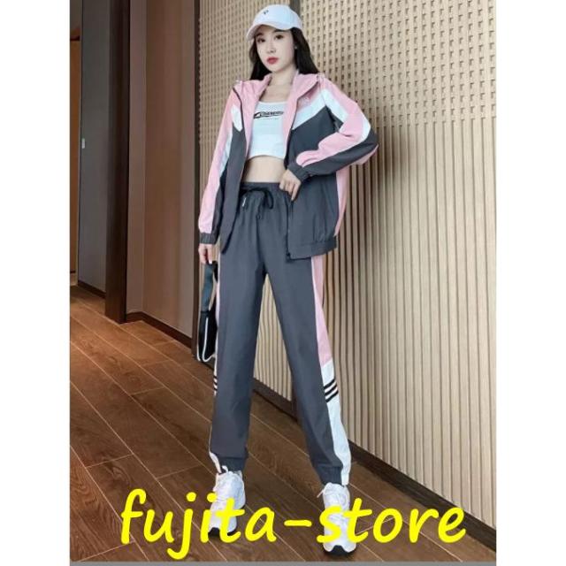 春秋スポーツウェア レディース セットアップ おしゃれ 長袖 ジャケット パンツ ジャージ上下セット トレーニングウェア 運動 カジュアル ゆったり