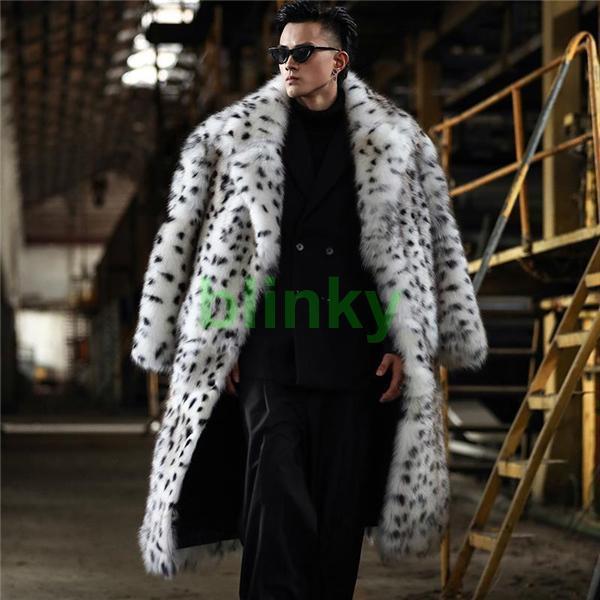 毛皮コート ファーコート メンズ アウター ロングコート ロング丈 豹柄 ヒョウ柄 ファー フェイクファー モコモコ かっこいい 高級感 おしゃれ