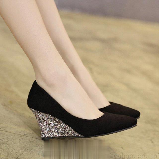 5色ウェッジソール パンプス 8cmヒール 痛くない レディース歩きやすい ポインテッドトゥ脱げない 上品通勤用仕事卒業式 ローヒール 優雅靴215~250