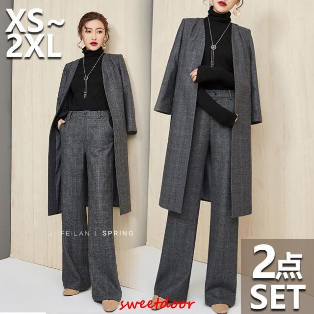 卒業式 服 母 スーツ セットアップ レディース 春 ブレザー ワイドパンツ 服 秋 冬 ハイウエスト ウエストゴム 30代 50代 40代 入学式 卒園式 入園式