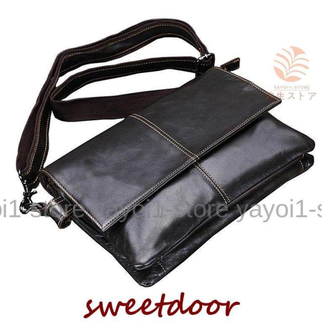 本革 ショルダーバッグ メンズ 2室 光沢 レザー メッセンジャーバッグ 通勤鞄 オイルレザー 軽量 iPad収納 カジュアル 通学 カジュアル鞄