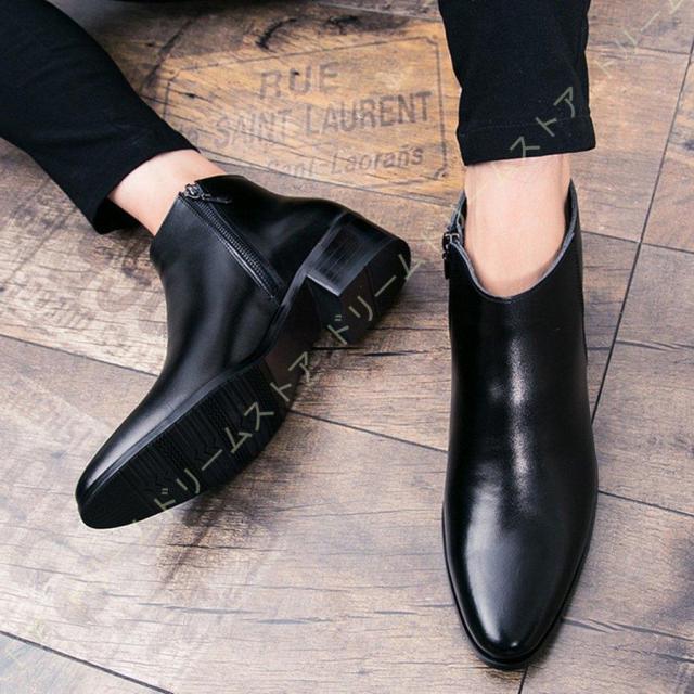 ショートブーツ メンズ 本革サイドジップ ブーツ 革靴 皮靴 カジュアル 大きいサイズ レザー ショート ヒール ヒールブーツ メンズブーツ シューズ