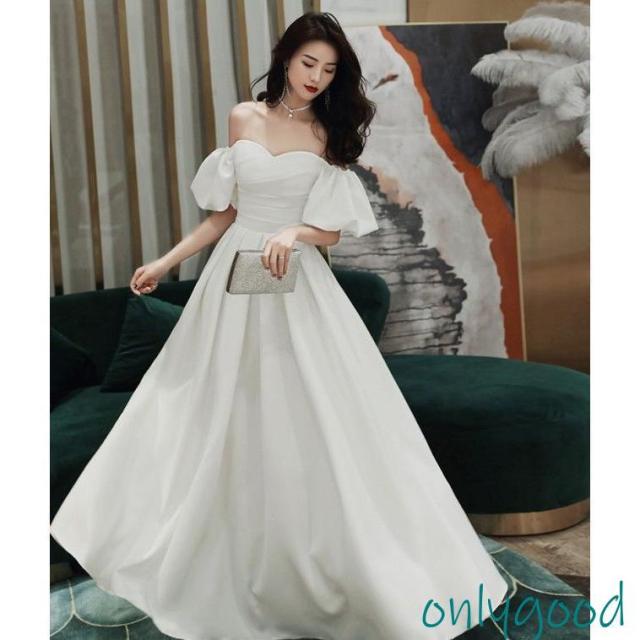 ウエディングドレス カラードレス ウエディング 白 黒 赤 ロングドレス 袖あり 半袖 オフショルダー ロング マキシ丈 大きいサイズ 3L 小さいサイズ