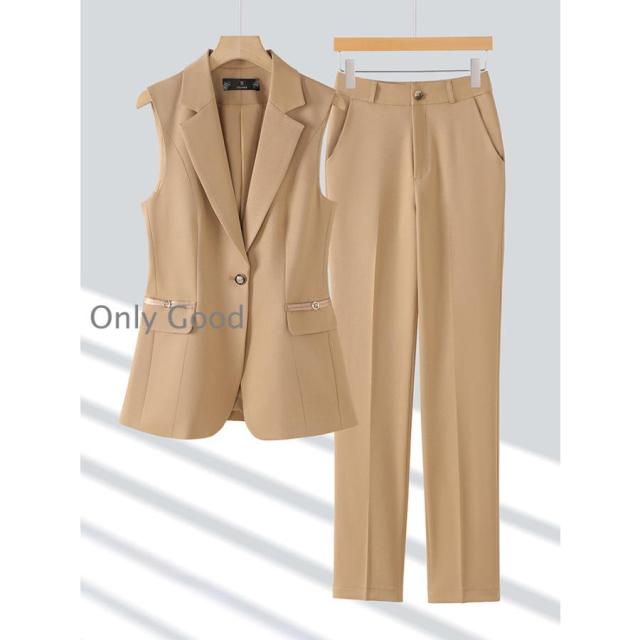 ベストパンツ　セットアップ　レディースロングベスト羽織無地おしゃれ薄手ロングパンツ