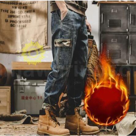 カーゴパンツ メンズ デニムパンツ 冬 裏起毛 ゆったり ボトムス 長ズボン 作業着 ワークパンツ ミリタリー ワイドパンツ 無地 カジュアル 新品 防寒 暖かい