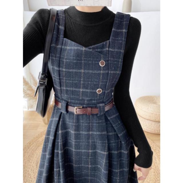 ワンピース ジャンパースカート レディース 秋 冬 タンクトップ ロングワンピース サロペットスカート ジャンスカ きれいめ 秋冬 30代 40代