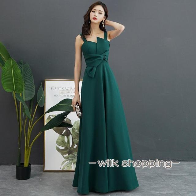 カラードレス グリーン 黒 白 赤 カクテルドレス ロングドレス パーティードレス 発表会 演奏会 ステージドレス イブニングドレス ノースリーブ ファスナー