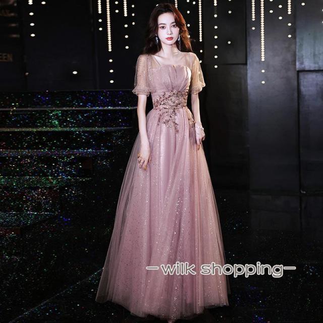 カラードレス カクテルドレス ミニ/ロングドレス パーティードレス 発表会 演奏会 ステージ イブニングドレス ピンク シャンパン ファスナー 成人式 卒業式