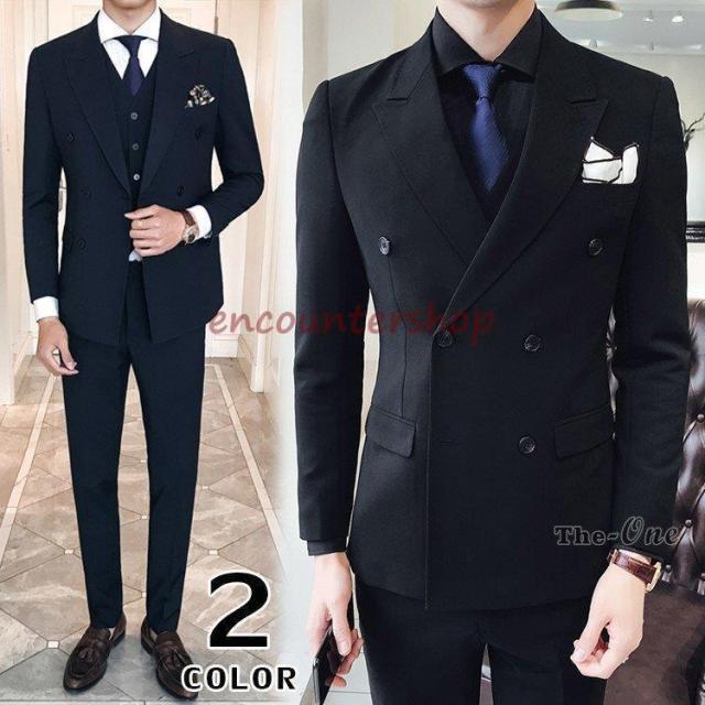 スリムスーツ メンズ スリーピーススーツ メンズスーツ 無地 スーツ スーツセット フォーマルスーツ ダブル 卒業式 紳士服