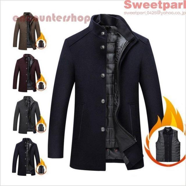 コート メンズ ビジネスコート ライナー着脱式 ハーフコート 男性用 春冬 防寒コート 通勤 立ち襟 保温 あったか 紳士服 メンズファッション