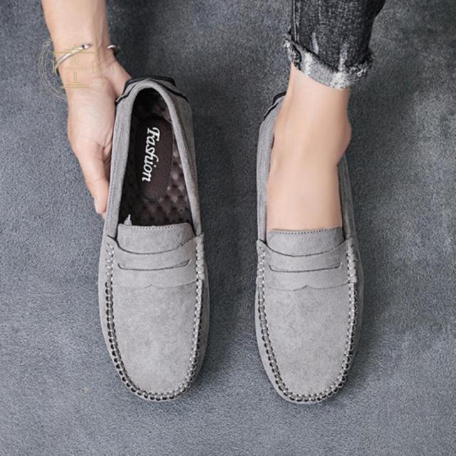 ローファー スリップオン ドライビングシューズ メンズ スエード調 デッキシューズ 軽量 モカシン 靴 カジュアルシューズ 黒 灰 手作り 紳士靴
