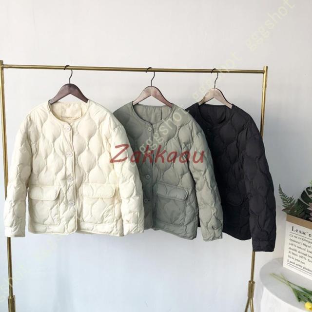 ダウンジャケットダウンコート レディース ライトダウンジャケット軽量 薄手 ノーカラー 大きいサイズ 撥水 無地 シンプルアウター キルティング 防寒 秋冬