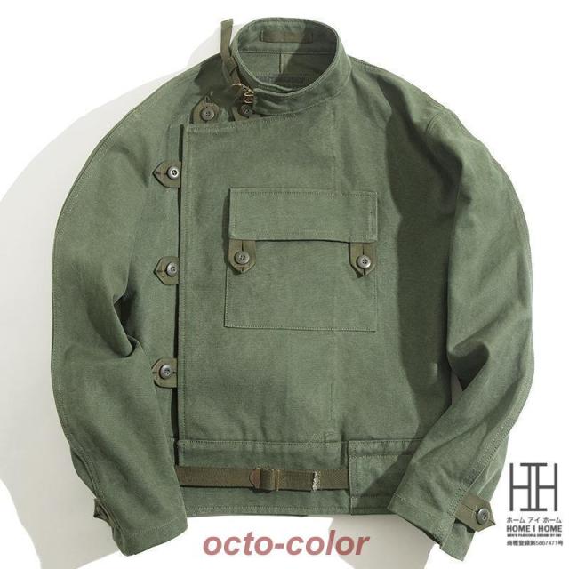 ライダースジャケット メンズ モーターサイクルジャケット 大きいサイズ 21ozキャンバス おしゃれ バイクジャケット WEDISH MOTORCYCLE JACKET Army ミリタリー