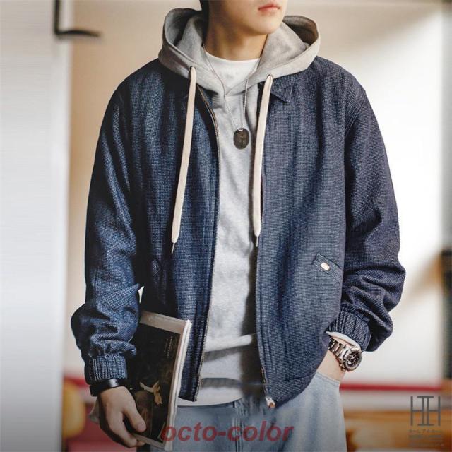 コーチジャケット デニムジャケット メンズ ヴィンテージ gジャン 秋 冬物 インディゴウオッシュ ヴィンテージ風 デニム アメカジ 20代 30代 40代 50代 おしゃれ