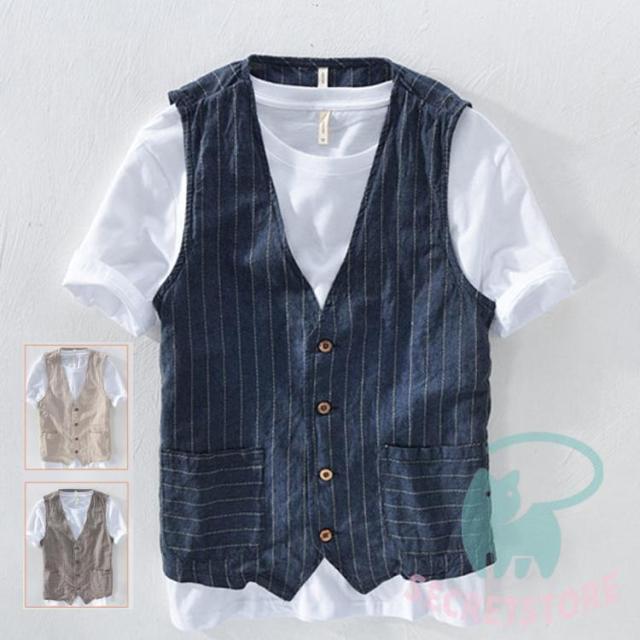 メンズベスト　春　夏　秋　メンズ　ベスト　ジレベスト　デニムベスト　無地　レイヤード　ノースリーブ　カジュアル　　20代　30代　40代