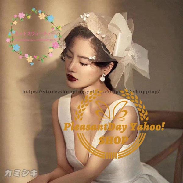 ウェディングハット 花嫁 ブライダル 大きいリボン パーティーハット 二次会 ヘッドドレス 結婚式 安い 髪飾り 帽子 ウエディングハット チュール イベント