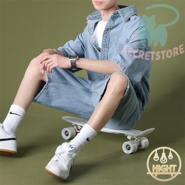 つなぎ メンズ デニム 半袖 夏用 作業着 作業服 ツナギ 大きいサイズ カジュアル カバーオール オールインワン おしゃれ 父の日