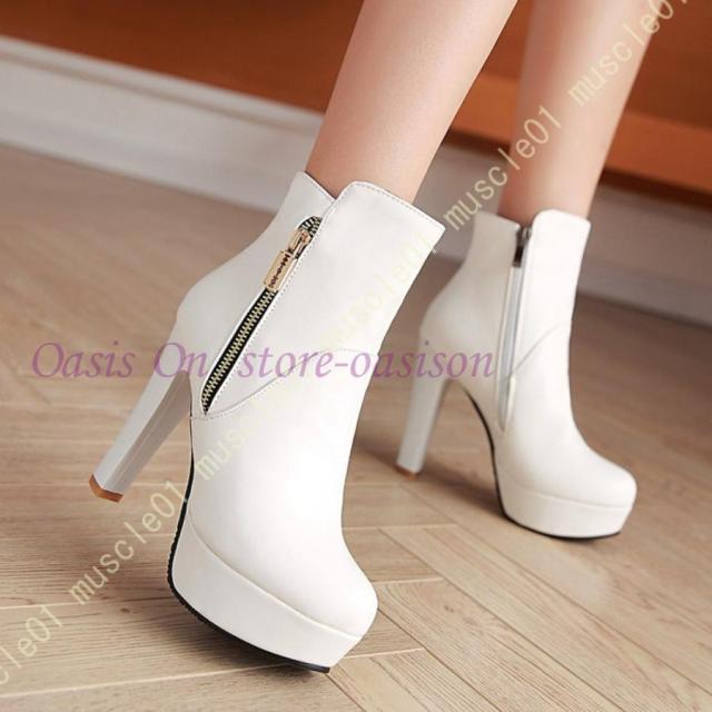 レディース ショートブーツ 厚底 黒 太ヒール ハイヒール サイドジッパー ファスナー付き アンクルブーツ 滑り止め 歩きやすい レザー調 袴ブーツ 卒業式 衣装