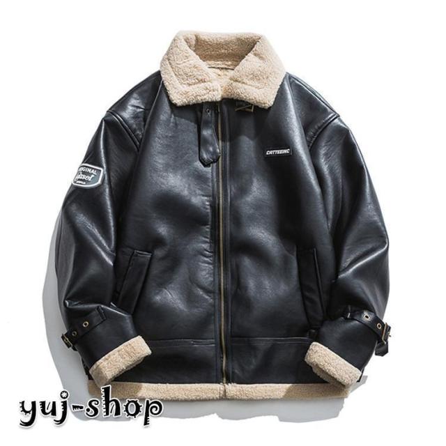 ライダースジャケット メンズ ライダース 革ジャン 裏ボア ジャケット シングルライダース レザージャケット ブルゾン PU バイカー バイク 防寒着 革ジャン