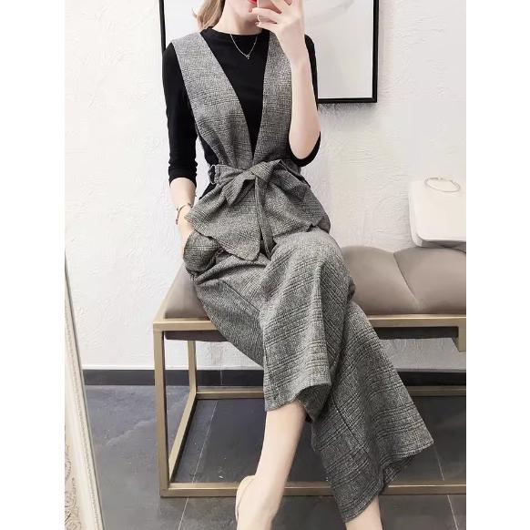 セットアップレディースワイドパンツチェック3点セットトップスベストジレフォーマル結婚式きれいめパーティー卒業式入学式40代