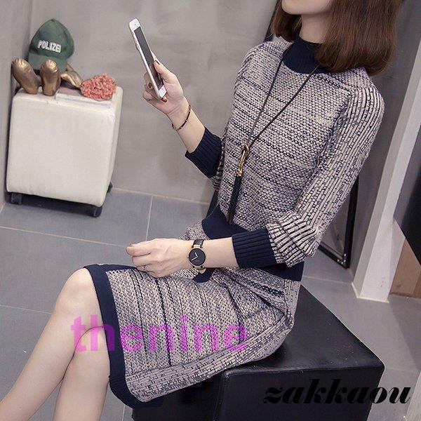 ニットワンピース レディース 秋 冬 40代 20代 きれいめ 長袖ワンピース Aライン ロング丈 カットソー ニットセーター 上品 大きいサイズ おしゃれ 着痩せ 新品