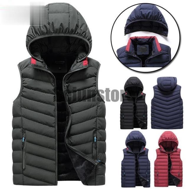 ダウンベスト メンズ 秋 中綿べスト フード付き キルティング ベスト アウター 暖かい ファッション 新作