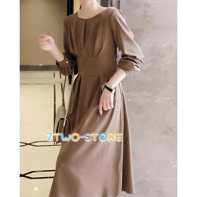 ワンピース 春 きれいめ ワンピース 膝丈 フレアワンピース 長袖 春 秋 ワンピースドレス 上品 シンプル 無地 大きいサイズ 3L vネック ワンピース