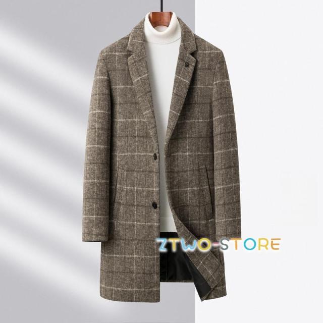 チェスターコート メンズ ロングコート チェック柄 おしゃれ ブローチ付き ビジネス ウール混 ビジネスコート 通勤 ウールコート 防寒 保温 暖かい 秋服 冬服