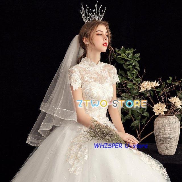 ウエディングドレスaライン白格安袖ありレースウェディングドレス花嫁結婚式パーティードレス二次会ブライダルロングドレスイブニングドレス安い