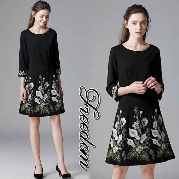 大きいサイズ ドレス 結婚式 お呼ばれ 発表会 謝恩会 大人上品感花柄刺繍ドレスワンピース L 2L 3L 4L 5L 6L サイズ セール