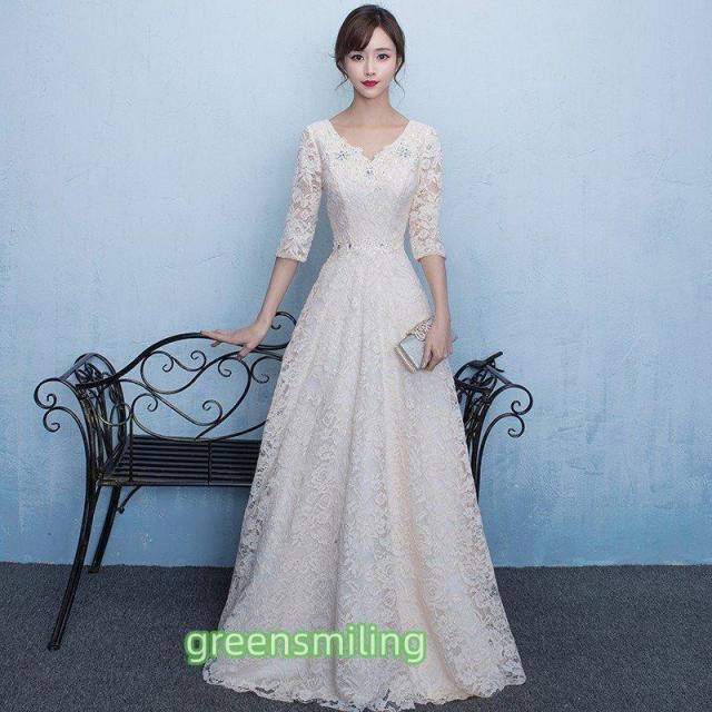 ウエディングドレス aライン オフホワイト 袖あり レース ウェディングドレス 花嫁 結婚式 ブライダル パーティー 二次会 ブライダル ロングドレス 安い